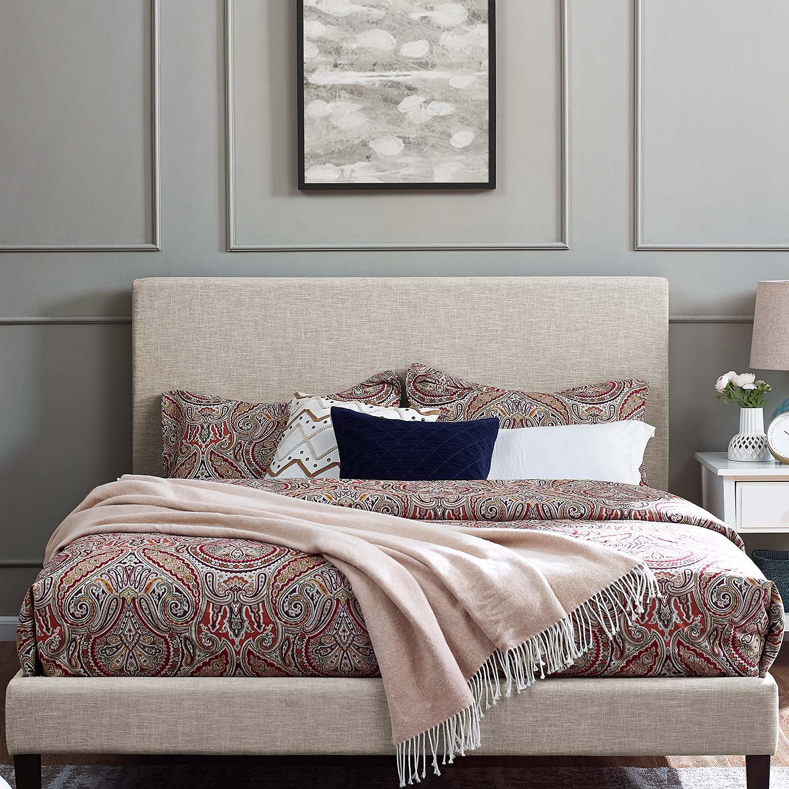 Modway Claire Linen Fabric Upholstered King and California King Headboard in Beige