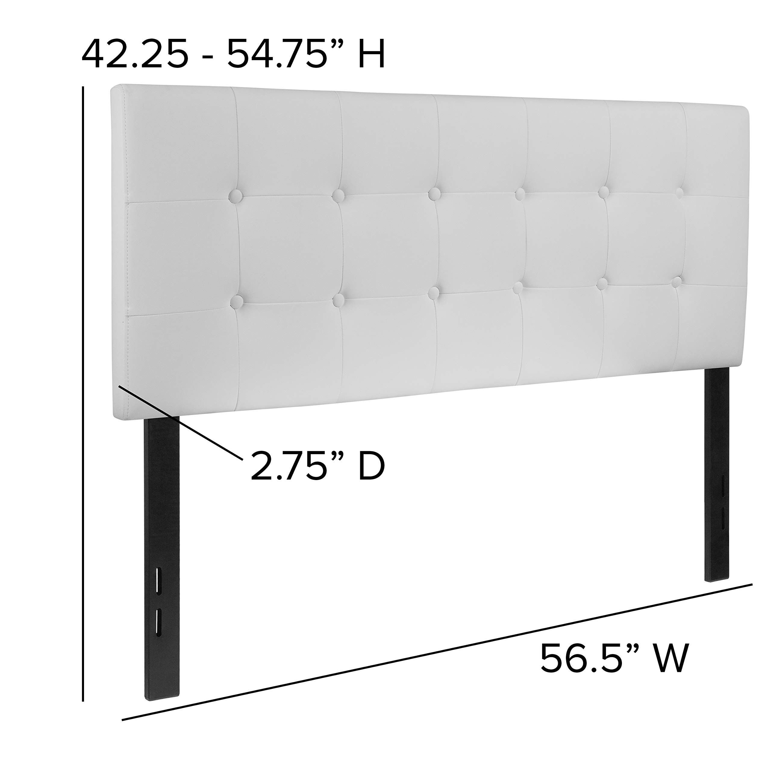 EMMA + OLIVER Button Tufted Upholstered Full Size Headboard in White Vinyl