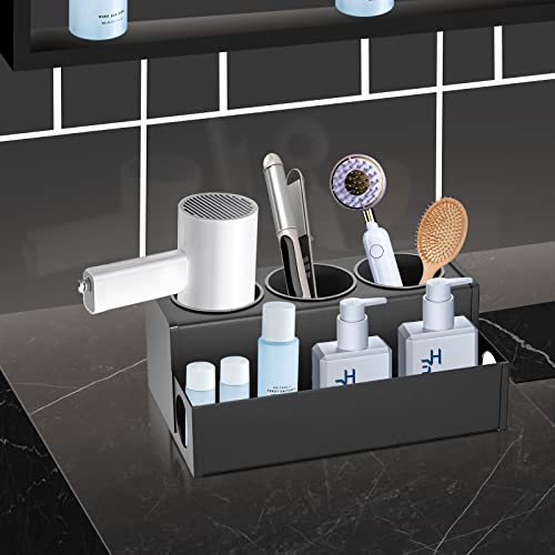 Vergissm Bathroom Hair Tool Organizer, 100% Metal Hot Tool Holder Black Hair Dryer and Styling Holder with 3 Fixed Cooling Cups Blow Dryer Holder Bathroom CountertopĀ Organizer