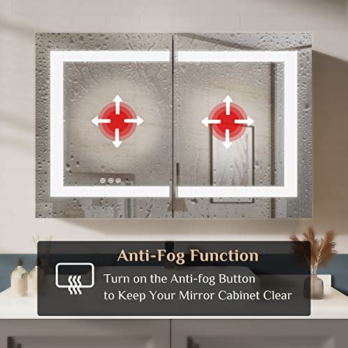 LIGMIRR Bathroom Medicine Cabinet with Lights, 36×24 Inch LED Medicine Cabinet with Mirror, Wall Cabinet with Shelves, Double Door Lighted Medicine Cabinet with Defogger, Dimmable, Wall Mount