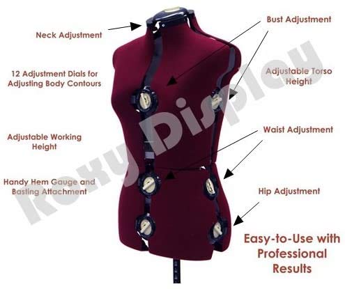 Female Adjustable Dress Form for Sewing - (JF-FH-2)12 Dial Fabric Female Adjustable Body Form with Base (Small)
