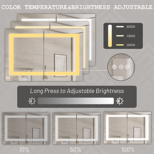 LIGMIRR Bathroom Medicine Cabinet with Lights, 36×24 Inch LED Medicine Cabinet with Mirror, Wall Cabinet with Shelves, Double Door Lighted Medicine Cabinet with Defogger, Dimmable, Wall Mount