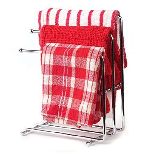 Home-X - Free Standing Towel Rack, Space Saving Kitchen Towel & Hand Towel Rack Holds 3 Towels at Once, Polished Chrome Finish & Design Looks Great in Kitchens & Bathrooms (Towels Not Included)