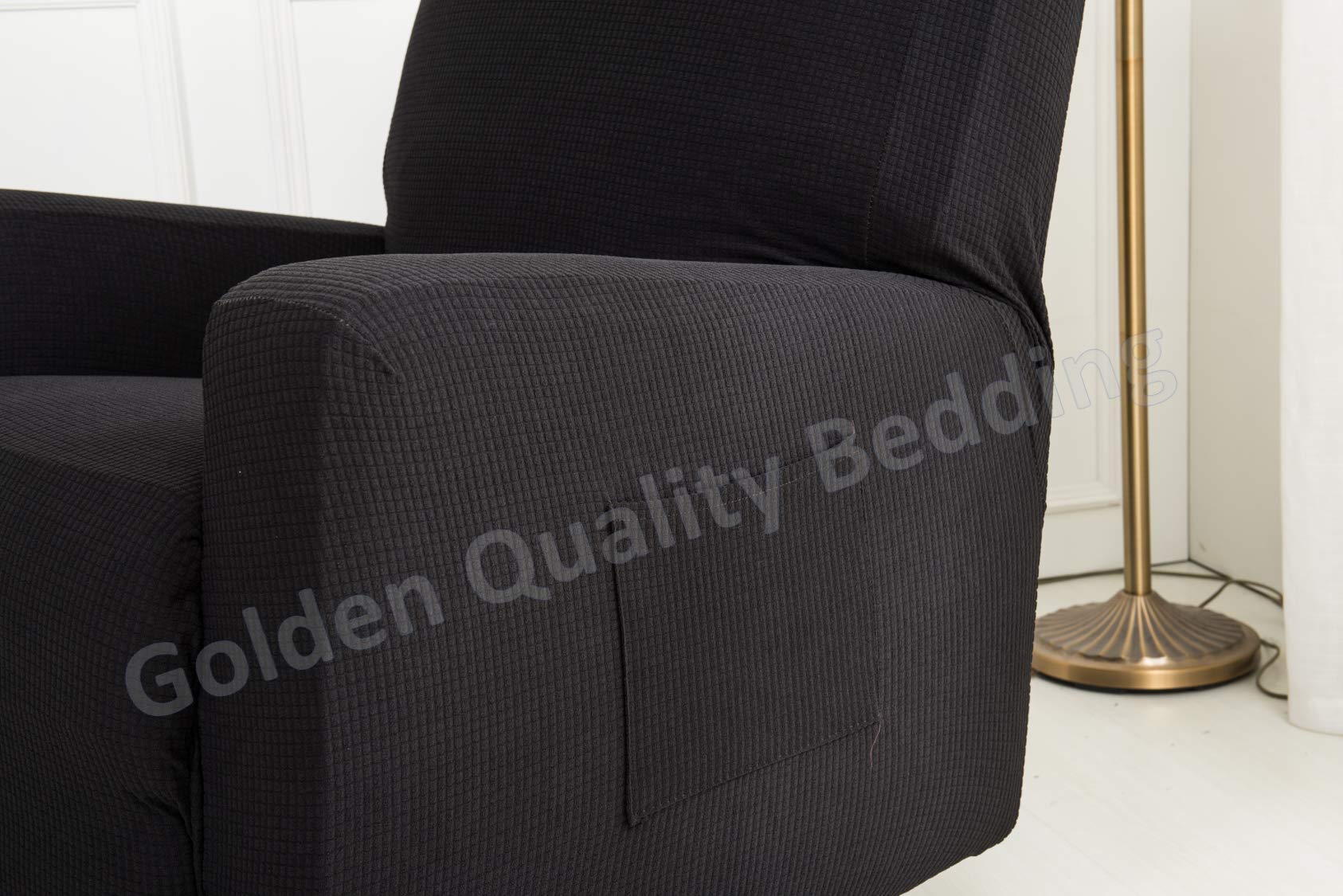 Golden Quality Bedding Stretch Recliner Slipcover One Piece Furniture Protector with Elastic Straps and Pocket Polyester Spandex Super Soft Non-Brushed Fabric Fits Most Recliner Sizes (Navy Blue)