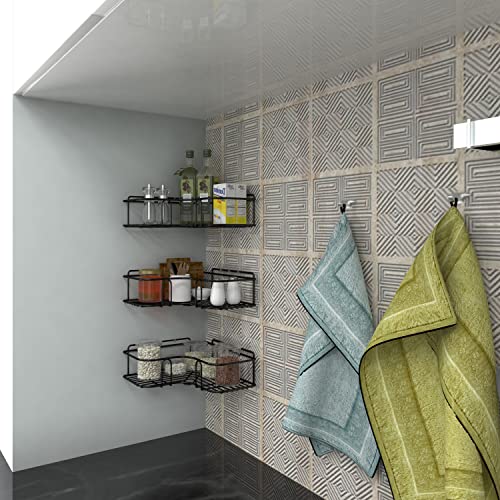 KOPORASION Corner Shower Caddy, Shower Shelves Basket Rack with Adhesive Hooks and Soap Dish,RustProof Stainless Steel Shower Organzier for Bathroom Storage, Toilet,Kitchen (3 Pack)