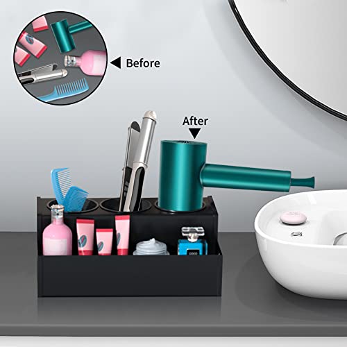 Vergissm Bathroom Hair Tool Organizer, 100% Metal Hot Tool Holder Black Hair Dryer and Styling Holder with 3 Fixed Cooling Cups Blow Dryer Holder Bathroom CountertopĀ Organizer