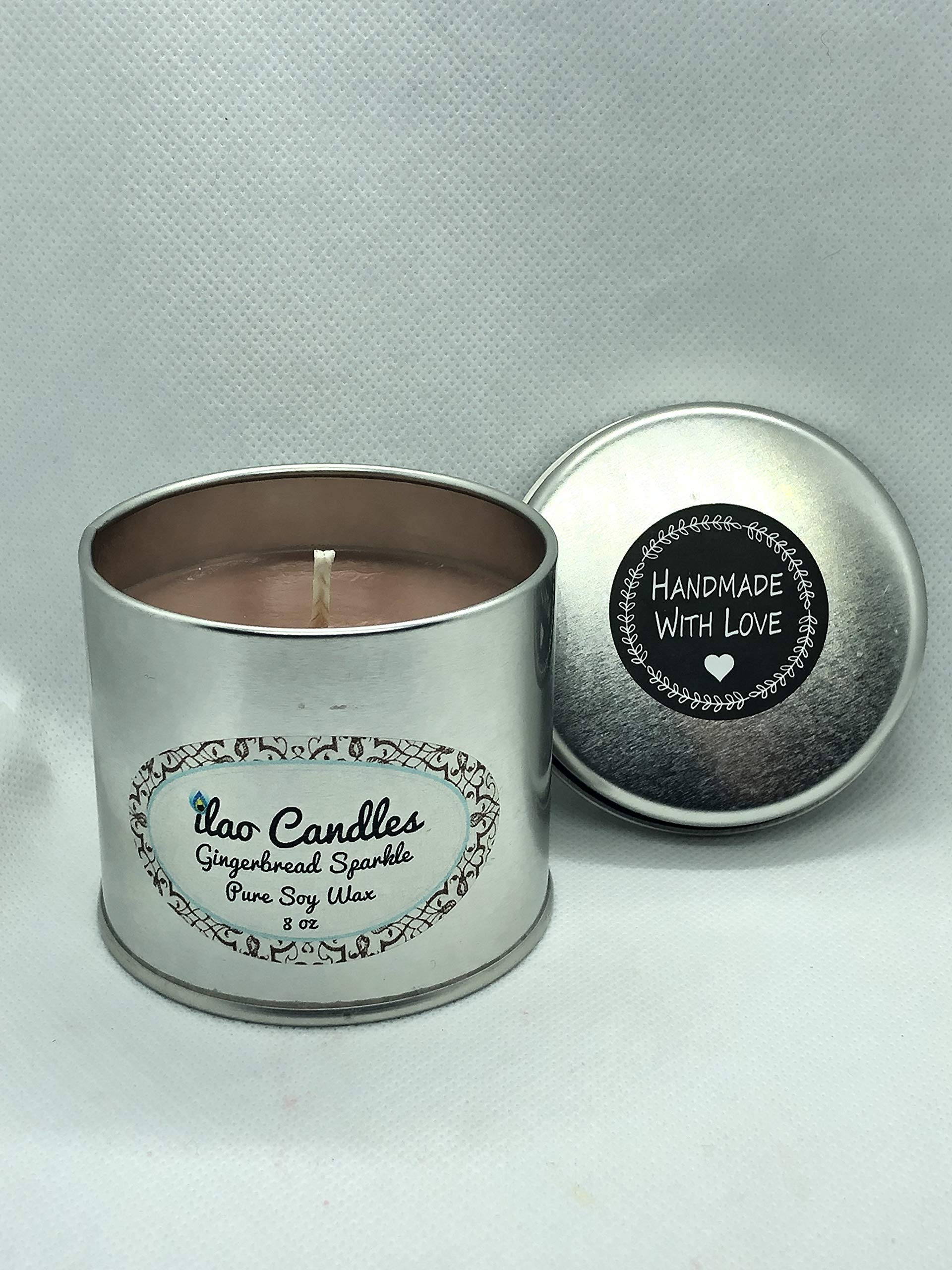 Gingerbread Sparkle 8 oz Tin Jar Pure Soy Wax Candle | Hand Poured in the USA