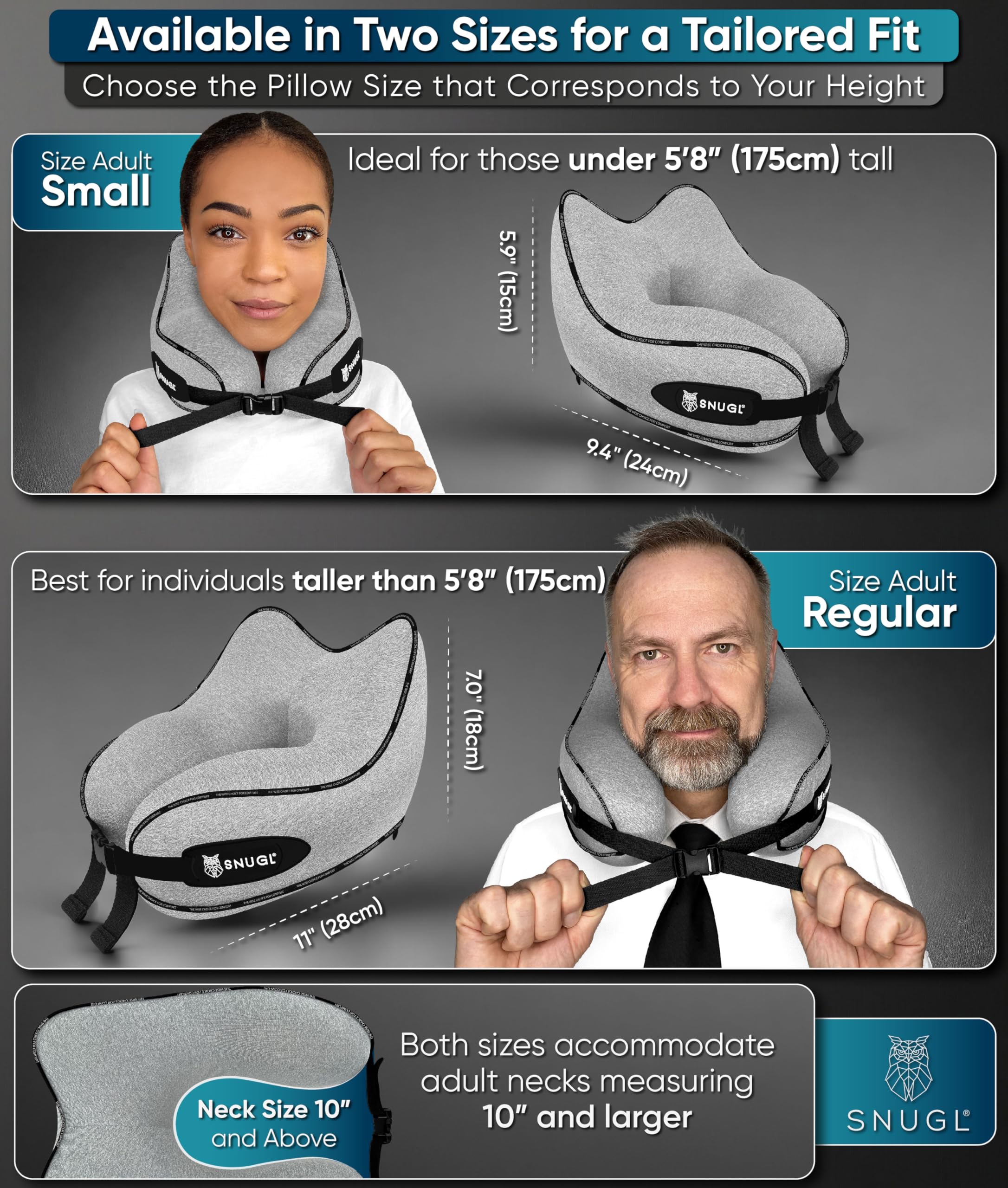 SNUGL Neck Travel Pillow - Memory Foam Airplane Pillow - Flight Pillow | Neck Support Travel Pillow with Carry Bag & Clip | Neck Pillows for Sleeping Travel Plane | Flying Travel Essentials - Grey