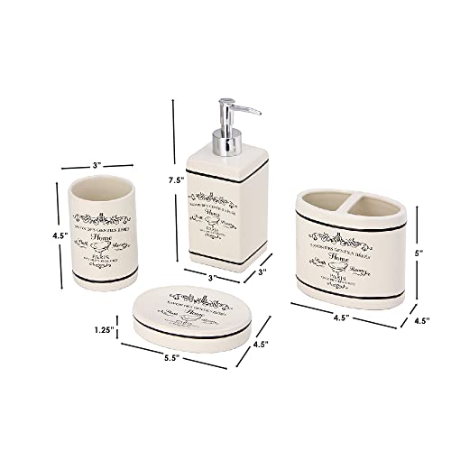 Home Basics Paris Collection 4 Piece Bathroom Accessories Set Featuring a Soap Dispenser, Toothbrush Holder, Tumbler, and Soap Dish
