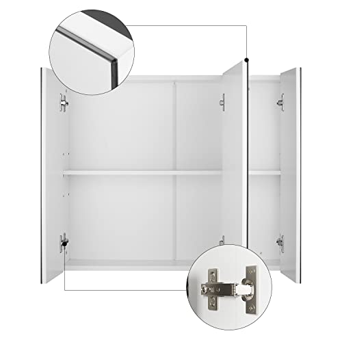 SHUANGZ Bathroom Medicine Cabinet with 3 Doors, 27.6 X 23.6 Inch Wall Mirror Cabinet Multipurpose Storage Organizer Adjustable Shelves, White
