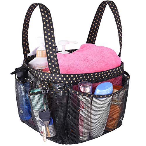 Haundry Mesh Shower Caddy Basket, Large College Dorm Bathroom Caddy Organizer with Key Hook and Oxford Handles, 8 Pockets, Hanging Portable Tote Bag for Camp Gym