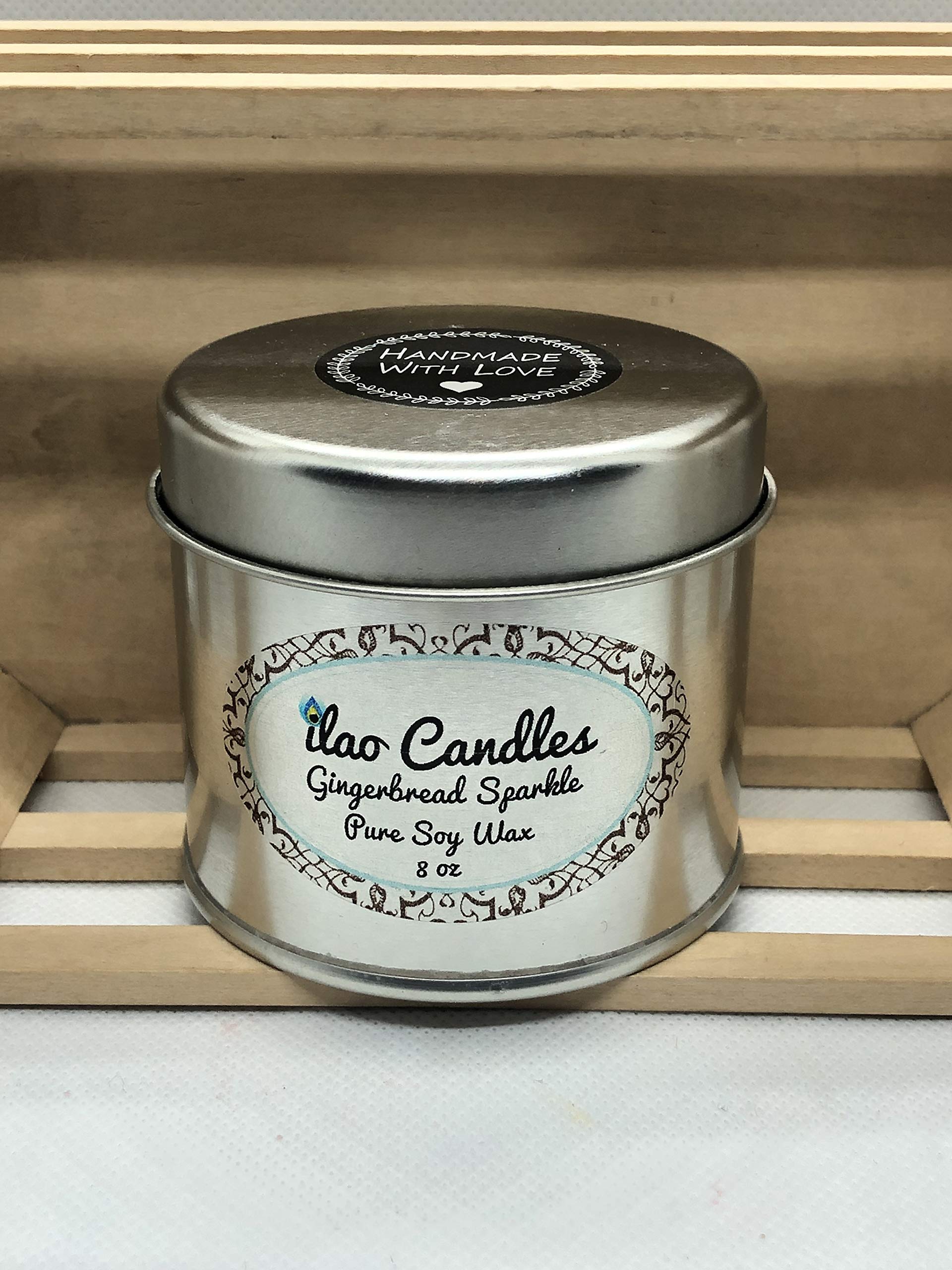 Gingerbread Sparkle 8 oz Tin Jar Pure Soy Wax Candle | Hand Poured in the USA