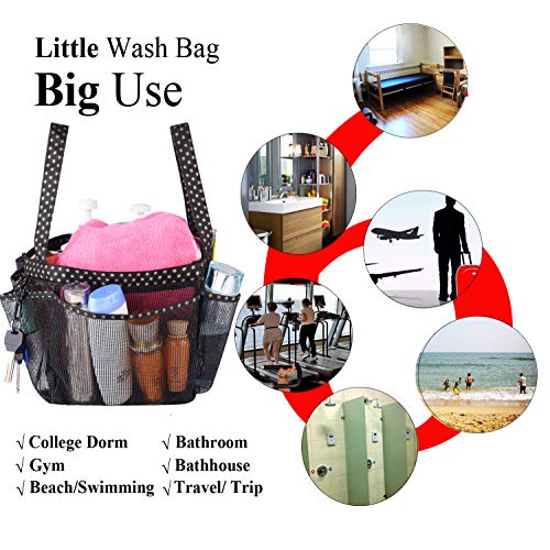 Haundry Mesh Shower Caddy Basket, Large College Dorm Bathroom Caddy Organizer with Key Hook and Oxford Handles, 8 Pockets, Hanging Portable Tote Bag for Camp Gym