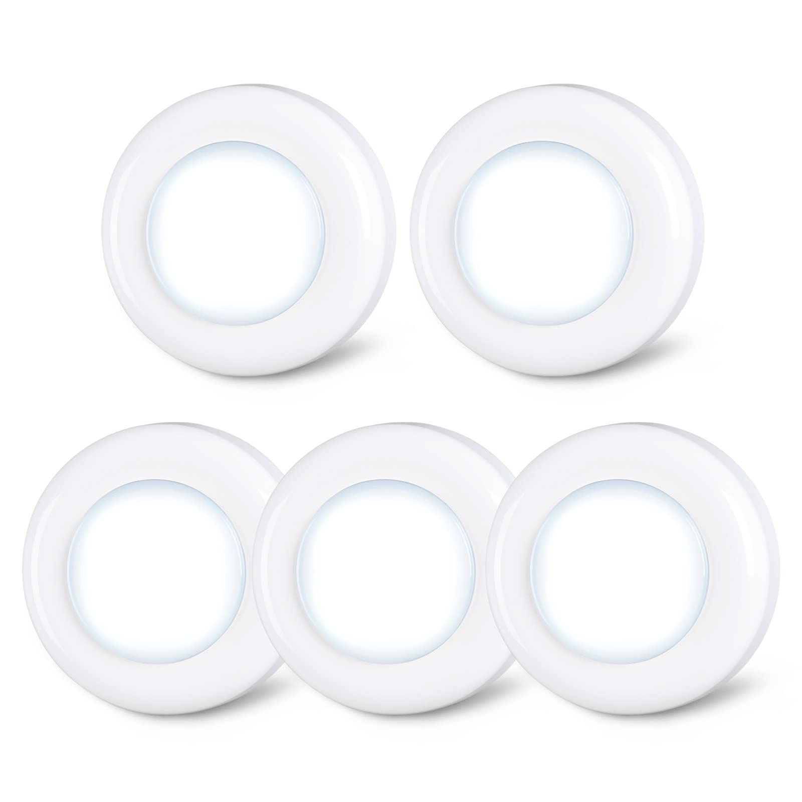 STAR-SPANGLED Push Tap Light, 2.8” Mini Night Touch LED Puck Lamp, Portable Under Cabinet Lighting AAA Battery Operated Powered, DIY Stick On Lights for Closet, Counter, Kitchen, Cool White, 5 Pack