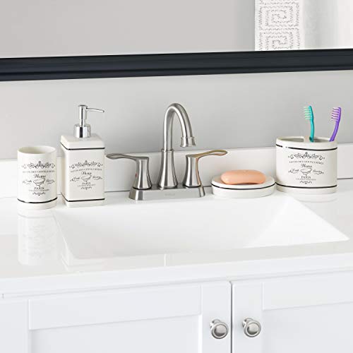 Home Basics Paris Collection 4 Piece Bathroom Accessories Set Featuring a Soap Dispenser, Toothbrush Holder, Tumbler, and Soap Dish