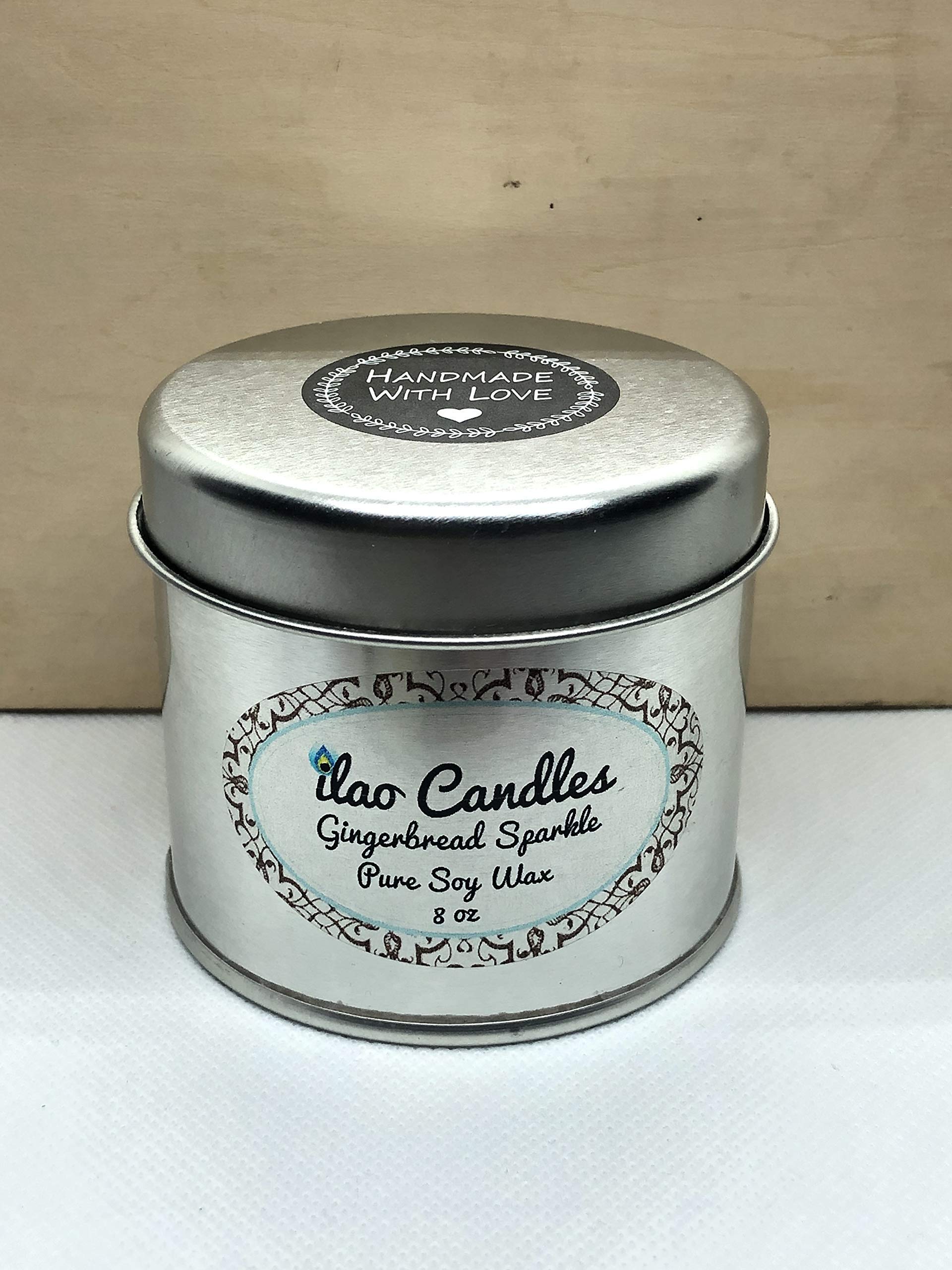 Gingerbread Sparkle 8 oz Tin Jar Pure Soy Wax Candle | Hand Poured in the USA