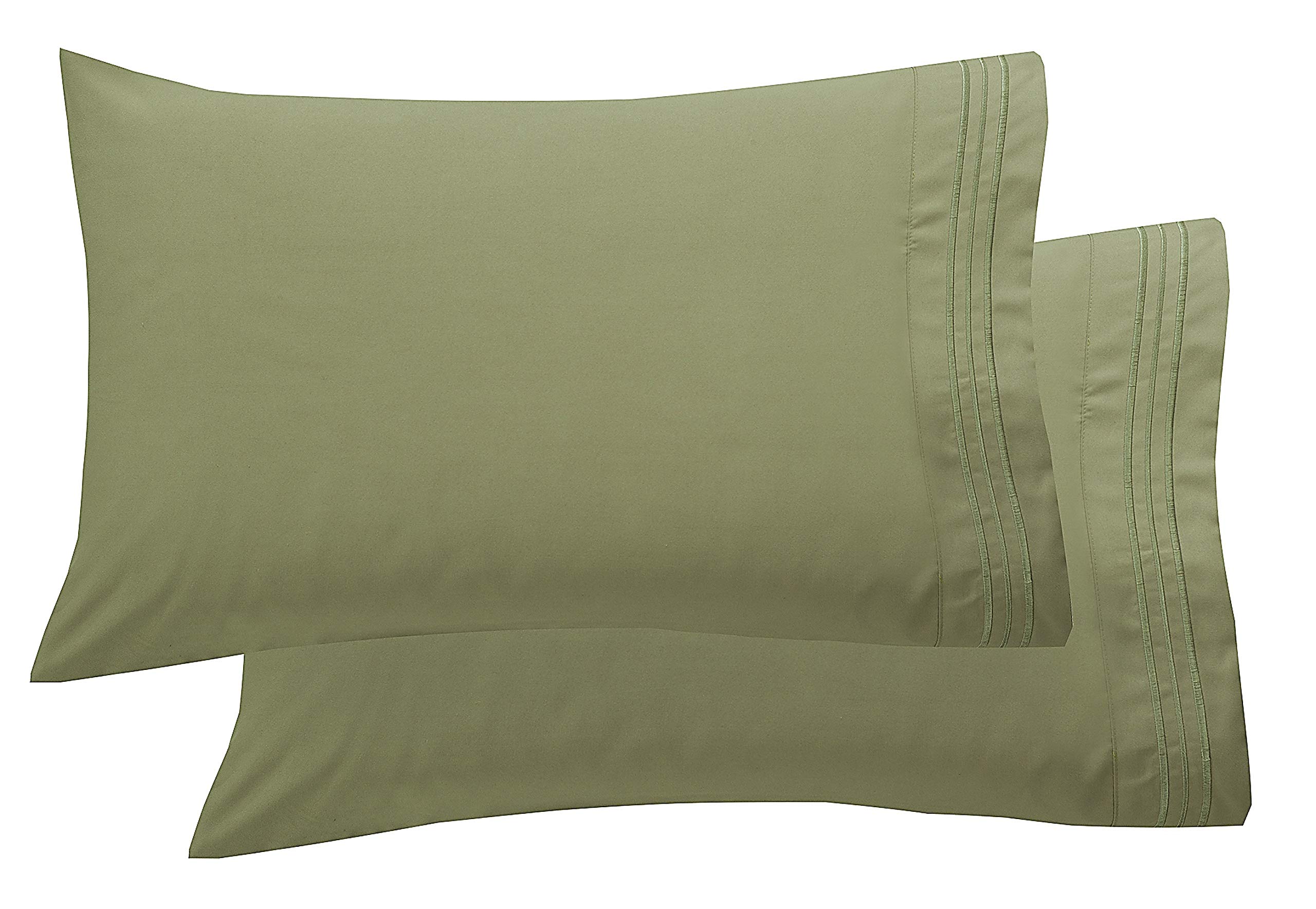 Elegant Comfort Luxury Ultra-Soft 2-Piece Pillowcase Set - 1500 Premium Hotel Quality Microfiber Double Brushed - Wrinkle Resistant, Standard/Queen, Sage/Green