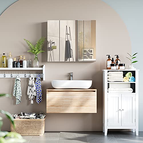 SHUANGZ Bathroom Medicine Cabinet with 3 Doors, 27.6 X 23.6 Inch Wall Mirror Cabinet Multipurpose Storage Organizer Adjustable Shelves, White