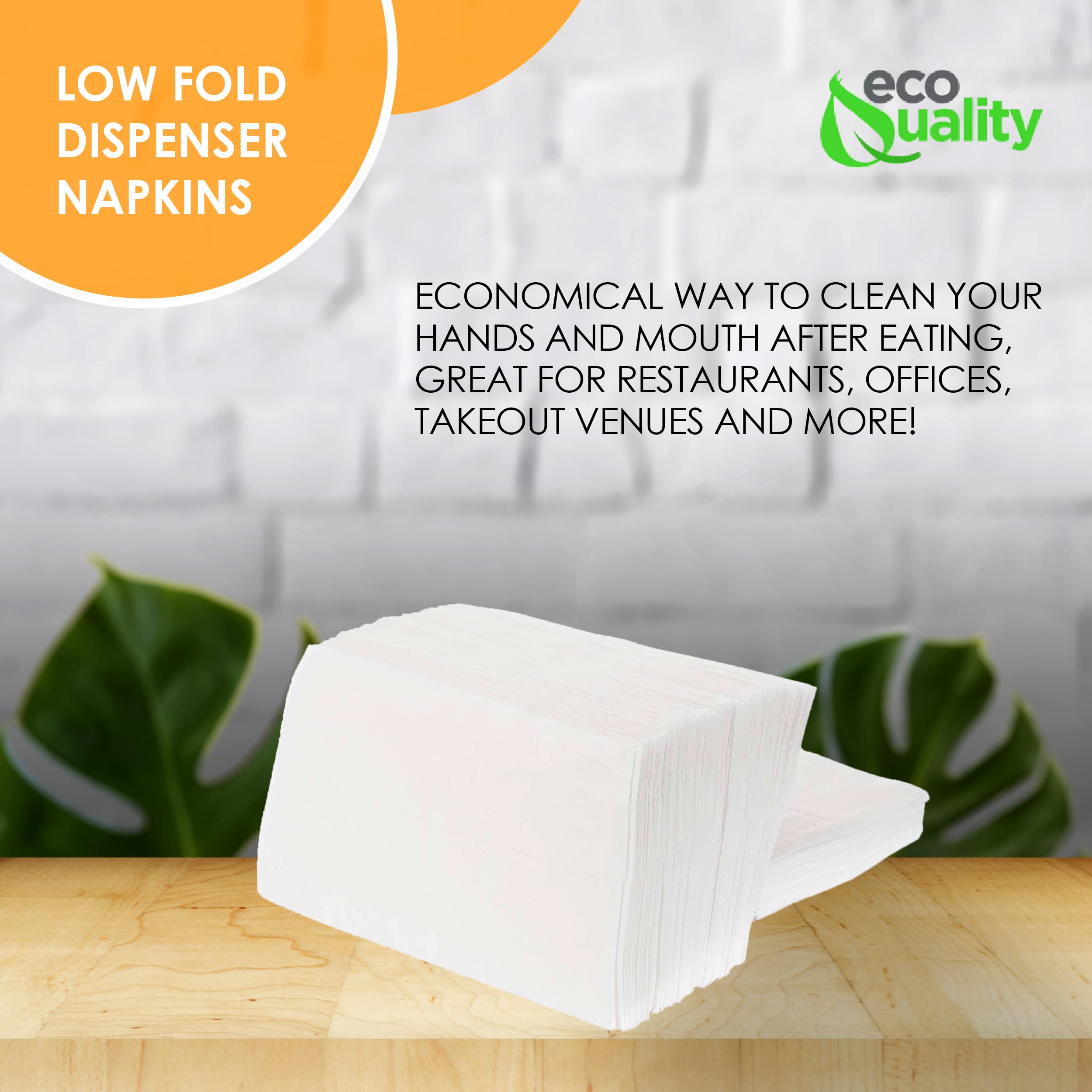 EcoQuality Low Fold Dispenser Napkins, 1-Ply, 3 1/2 x 5 in., White 6400/pk, Dispenser Napkin Refill, Everyday Napkins, Perfect for Restaurants, Diners, Bodegas & Home
