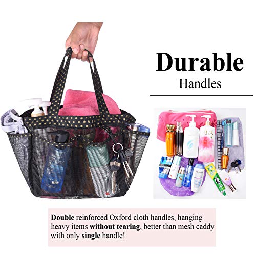 Haundry Mesh Shower Caddy Basket, Large College Dorm Bathroom Caddy Organizer with Key Hook and Oxford Handles, 8 Pockets, Hanging Portable Tote Bag for Camp Gym