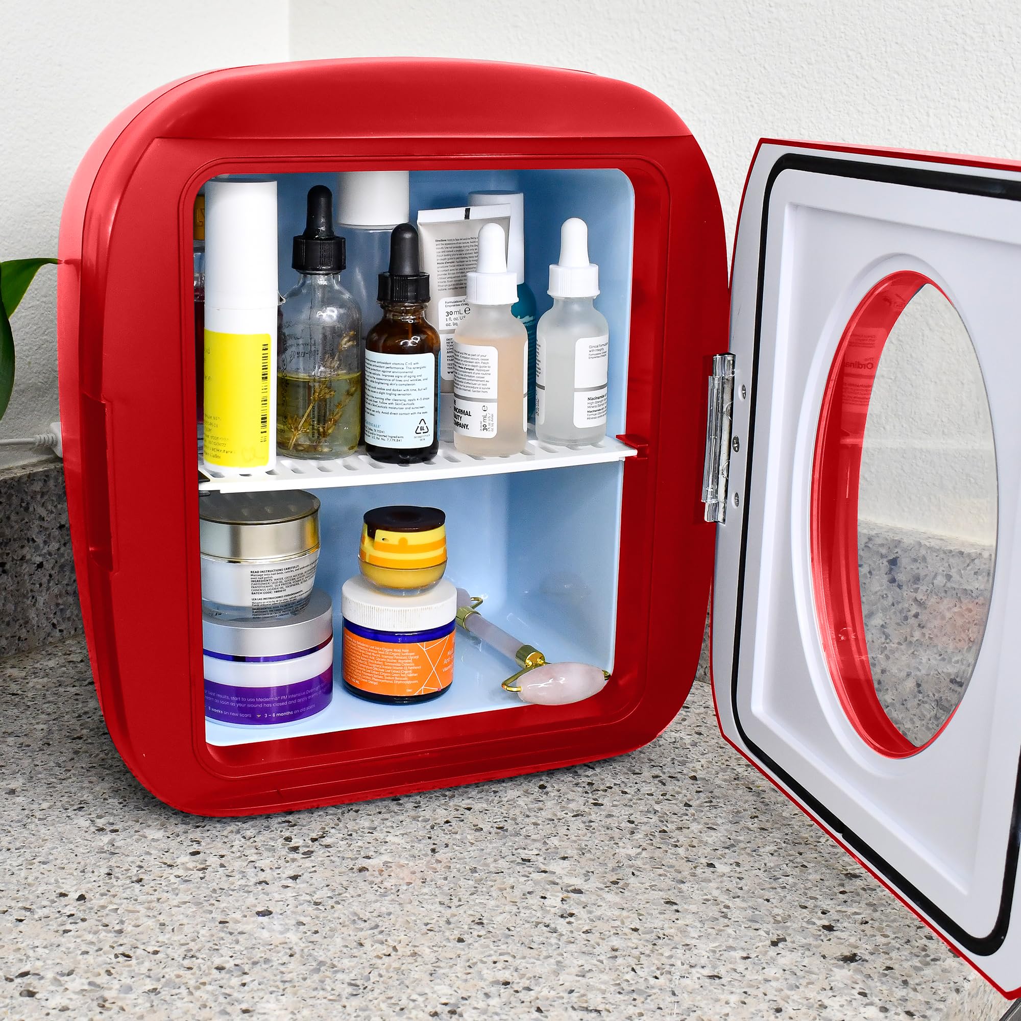 Frigidaire Retro Mini Personal Fridge Cooler, Holds 9L or 12 Cans, Portable for Car, Office, Bedroom, Dorm Room, or Cabin, Features Plugs for Home Outlet & 12V Car Charger - 10"D x 7"W x 10.5"H, Red