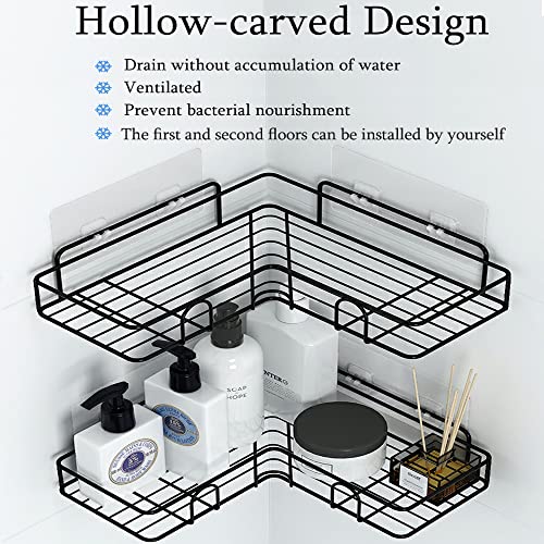 Shower Caddy, RCQD Corner Shower Caddy with Hooks/Soap Tray, Bathroom Storage Organizer,Wall Mounted Shower Organizer with Adhesive,Shower Shelf for Toilet, Dorm and Kitchen (Matte Black)