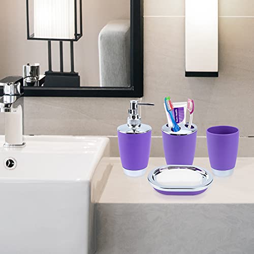 Yosoo 6 Piece Bathroom Accessory Set, Plastic Gift Set Toothbrush Holder Toothbrush Cup Soap Dispenser Soap Dish Toilet Brush Holder Trash Can Tumbler Straw Set Bathroom, Purple