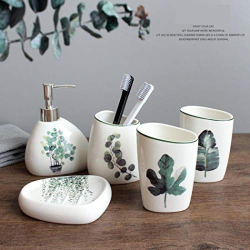 5 Piece Bathroom Accessories Set, Hotel Quality ceramic Bathroom Accessory Set, Toothbrush Holder, Liquid Soap Dispenser, Soap Dish, 2 Tumblers (2)