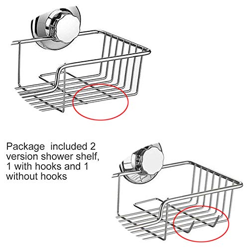 ARCCI Suction Shower Caddy, Shower Shelf Basket with Hooks, Wall Mounted Bathroom Organizer - 304 Stainless Steel Shower Rack for Shampoo, Conditioner Razor, 2 Sets