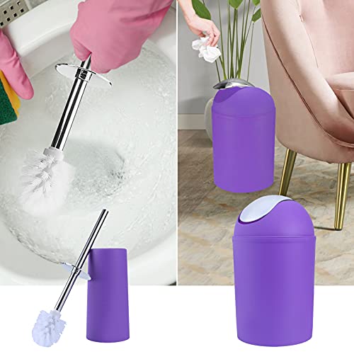 Yosoo 6 Piece Bathroom Accessory Set, Plastic Gift Set Toothbrush Holder Toothbrush Cup Soap Dispenser Soap Dish Toilet Brush Holder Trash Can Tumbler Straw Set Bathroom, Purple