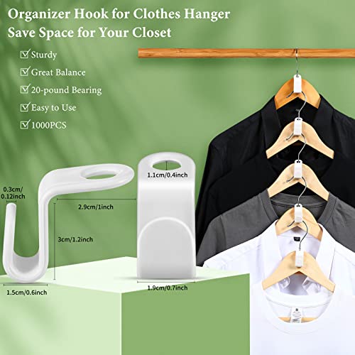 Clothes Hanger Connector Hooks Plastic Hanger Extender Clips White Clothes Hanger Connector Hooks Closet Hangers Heavy Duty Space Saving Cascading Connection Hooks for Clothes Closet (1000 Pieces)