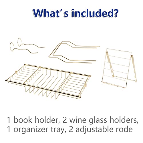 BESTHLS Bathtub Tray Caddy for Luxury Bath Expandable Extra Wide Bath Tub Tray with Wine Glass Holder & Soap Accessaries Holder & Laptop Reading and Organizer Ideal for Home Spa Lover (Copper)
