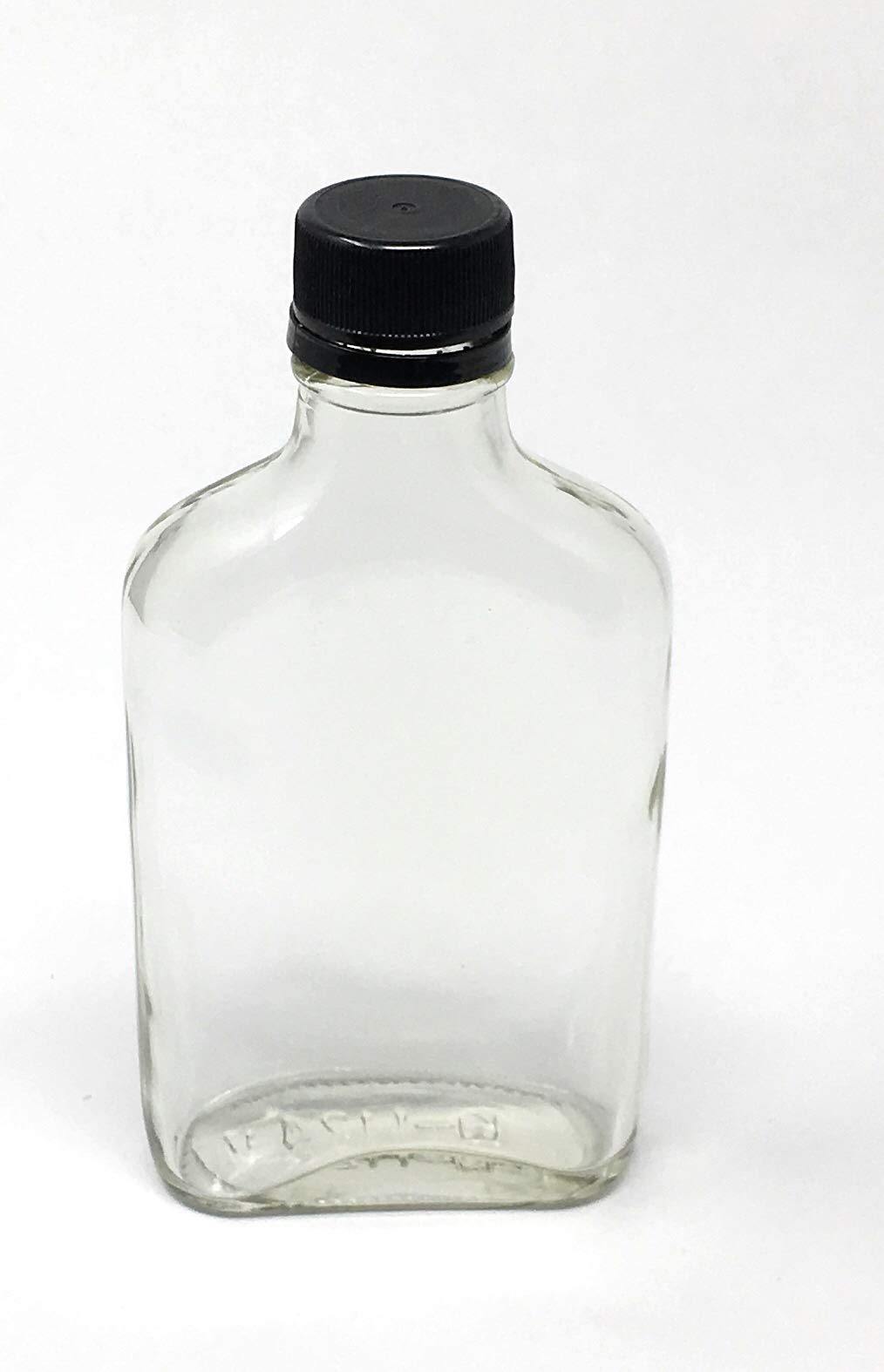 200 ml (6.6 oz) Glass Flask Liquor Bottle with Black Caps (6 Pack)