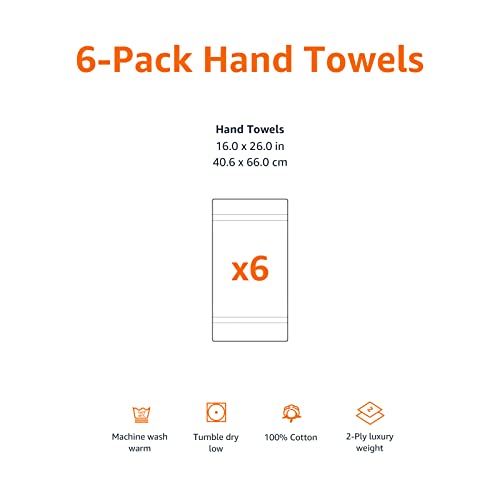 Amazon Basics GOTS Certified Organic Cotton Hand Towel - 6-Pack, Pristine Snow