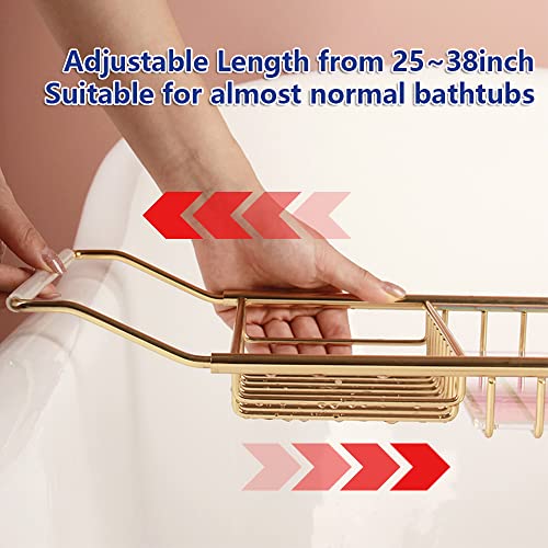 BESTHLS Bathtub Tray Caddy for Luxury Bath Expandable Extra Wide Bath Tub Tray with Wine Glass Holder & Soap Accessaries Holder & Laptop Reading and Organizer Ideal for Home Spa Lover (Copper)