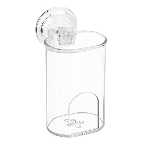 iDesign Plastic Suction Tumbler Cup and Bathroom Organize Mirror or Shower Storage, 3" x 3.5" x 5.4", Clear