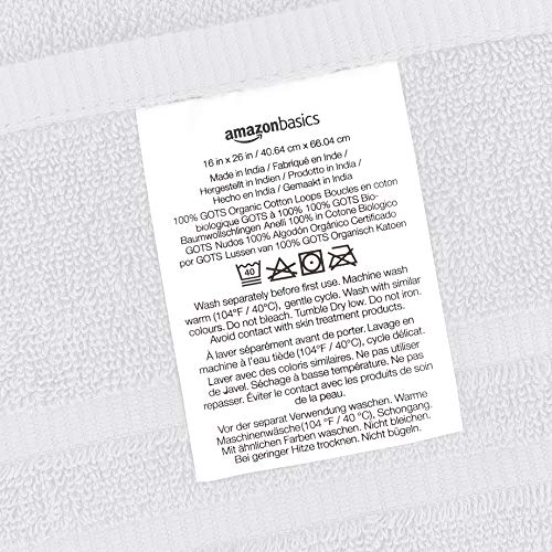 Amazon Basics GOTS Certified Organic Cotton Hand Towel - 6-Pack, Pristine Snow
