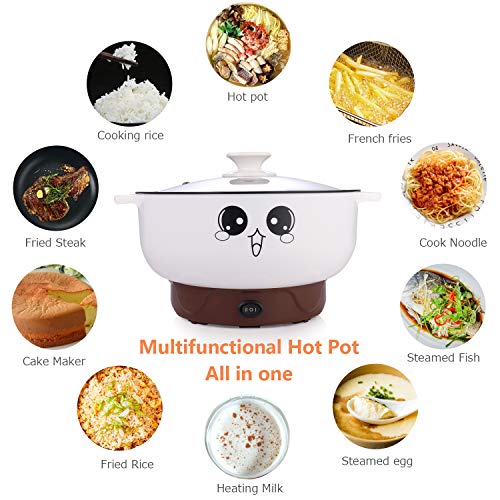 MINGPINHUIUS 4-in-1 Multifunction Electric Cooker Skillet Wok Electric Hot Pot For Cook Rice Fried Noodles Stew Soup Steamed Fish Boiled Egg Small Non-stick with Lid (2.8L, without Steamer)