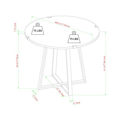Walker Edison 4 Person Round Industrial Modern Wood Small Dining Table Dining Room Kitchen Table Set Dining Chairs Set, 40 Inch, Dark Walnut and Black