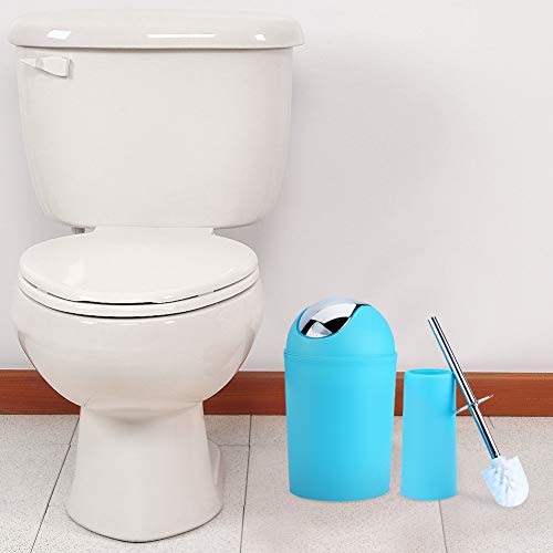 Blue Bathroom Accessories Set, 6Pcs Plastic Bathroom Accessory Set with Cup Toothbrush Holder Soap Holder Hand Sanitizer Bottle Bin Toilet Brush for Home Bathroom Use