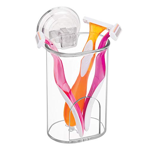 iDesign Plastic Suction Tumbler Cup and Bathroom Organize Mirror or Shower Storage, 3" x 3.5" x 5.4", Clear