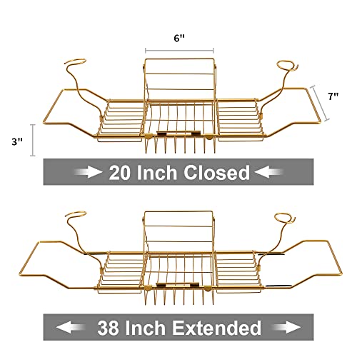 BESTHLS Bathtub Tray Caddy for Luxury Bath Expandable Extra Wide Bath Tub Tray with Wine Glass Holder & Soap Accessaries Holder & Laptop Reading and Organizer Ideal for Home Spa Lover (Copper)