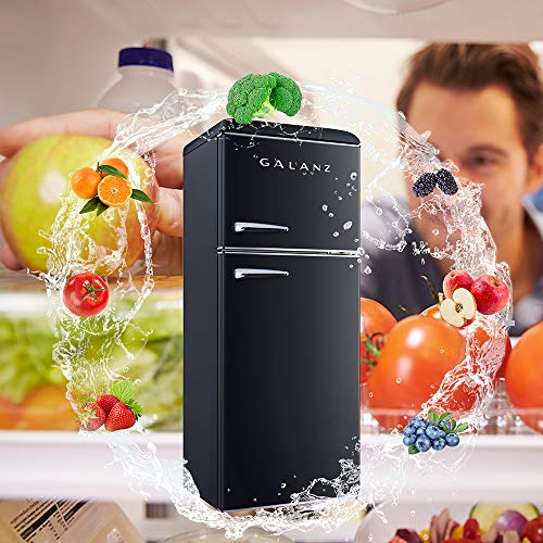 Galanz GLR10TBKEFR Retro Refrigerator with Top Freezer Frost Free, Dual Door Fridge, Adjustable Electrical Thermostat Control, 10 cu ft, Black