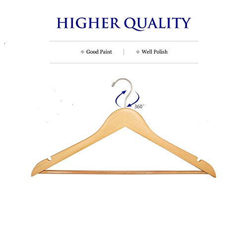 A-Quality Wooden Coat Hanger with Anti-Slip Bar,Clothes Hanger in 20 Gift Box,Suit Hanger with Stronger Rotating Hook Suitable for All Garments.