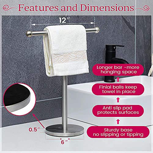 Counter Towel Holder for Bathroom - Extends 11.5” to 19.5” Stainless Steel 304 Fingertip Towel Holder, Anti-Rust Kitchen Countertop Towel Stand, Adjustable Hand Towel Holder Stand for Bathroom