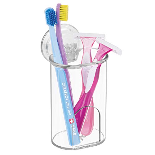 iDesign Plastic Suction Tumbler Cup and Bathroom Organize Mirror or Shower Storage, 3" x 3.5" x 5.4", Clear
