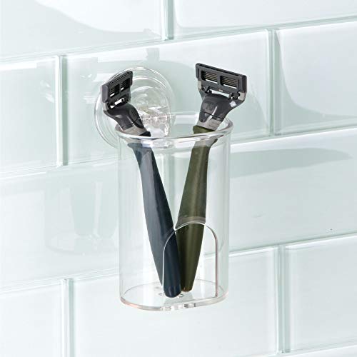 iDesign Plastic Suction Tumbler Cup and Bathroom Organize Mirror or Shower Storage, 3" x 3.5" x 5.4", Clear