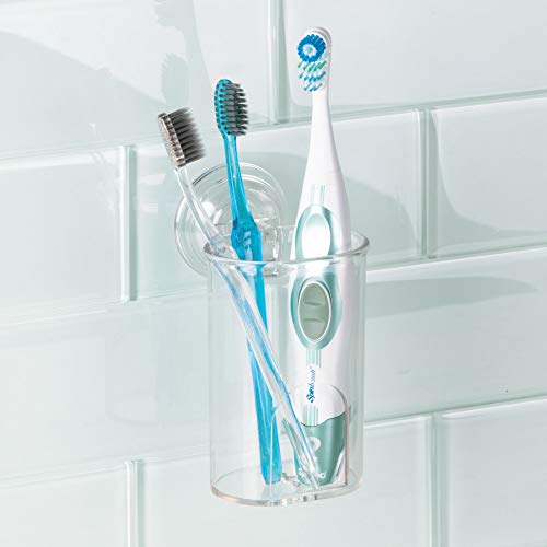 iDesign Plastic Suction Tumbler Cup and Bathroom Organize Mirror or Shower Storage, 3" x 3.5" x 5.4", Clear