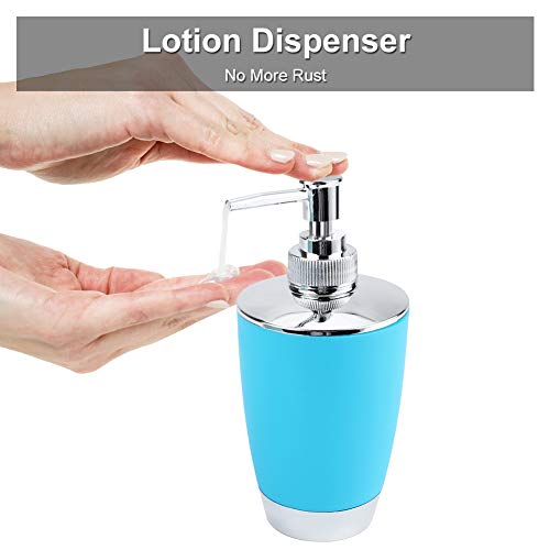 Blue Bathroom Accessories Set, 6Pcs Plastic Bathroom Accessory Set with Cup Toothbrush Holder Soap Holder Hand Sanitizer Bottle Bin Toilet Brush for Home Bathroom Use