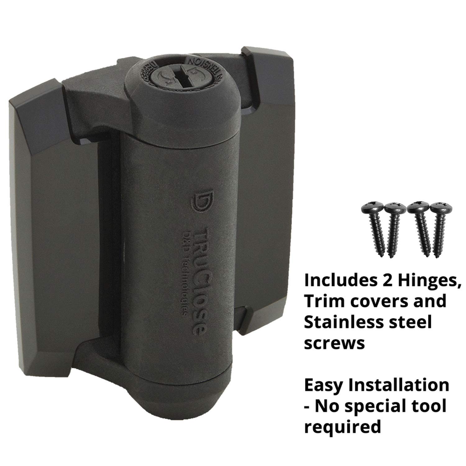 D&D Technologies TCA1S3BTS TruClose Regular Duty Self Closing Gate Hinge, for Metal Gates up to 66 Pounds, No Alignment Legs, Gloss Black, 2 Count